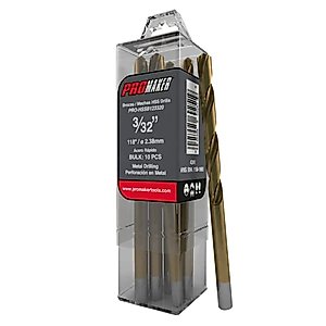 PROMAKER HSS Tip Metal Drill Bits 3/32 inch (10 PCs) for Metal, Steel, Cast Iron, Wood and Plastic 4241 PRO-HSSB123320