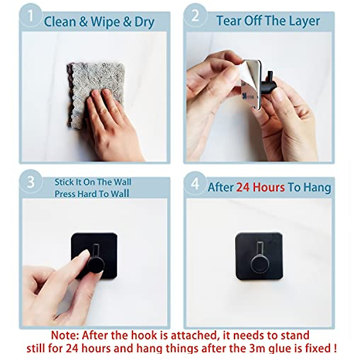 3m Hooks Heavy Duty Strong Adhesive Wall Hooks Command Hooks for Hanging Heavy Duty Towels Hangers 6 Pack Black Robe Hook for Bathroom Kitchen Clothes Sticky Hooks (Black,6 Pack)