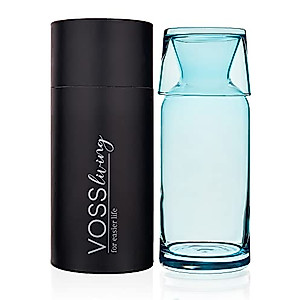 VOSS Living - Bedside Water Carafe and Glass Set, 23.6 Oz - Glass Water Pitcher - Nightstand Water Carafe and Glass - Mouthwash Decanter Set (Cobalt Blue)