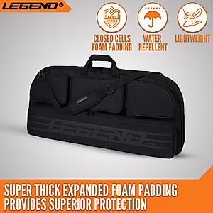 Legend Alpha Compound Bow Case - Fits MTM Ultra Compact Arrow Cases - Archery Bow Bag with Back & Shoulder Straps - With Cam Protectors, Soft Padding, & Extra Pockets 37"x16.5" Interior - Black