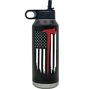 Cuptify Firefighter Gift for Men 40 oz Water ﻿Bottle Distressed Thin Red Line Flag Axe for Fireman Stainless Steel Fire Department Sport Bottle