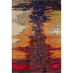 Unique Loom Estrella Collection Abstract, Rustic, Modern, Gradient, Distressed Area Rug (7' 0 x 10' 0 Rectangular, Pink/Navy Blue)