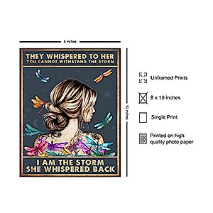 They Whispered to Her You Cannot Withstand The Storm - Positive Motivational Uplifting Encouragement Gifts for Women Teens - Inspirational Quote Wall Art - Boho Decoration Print - Dragonfly Wall Decor
