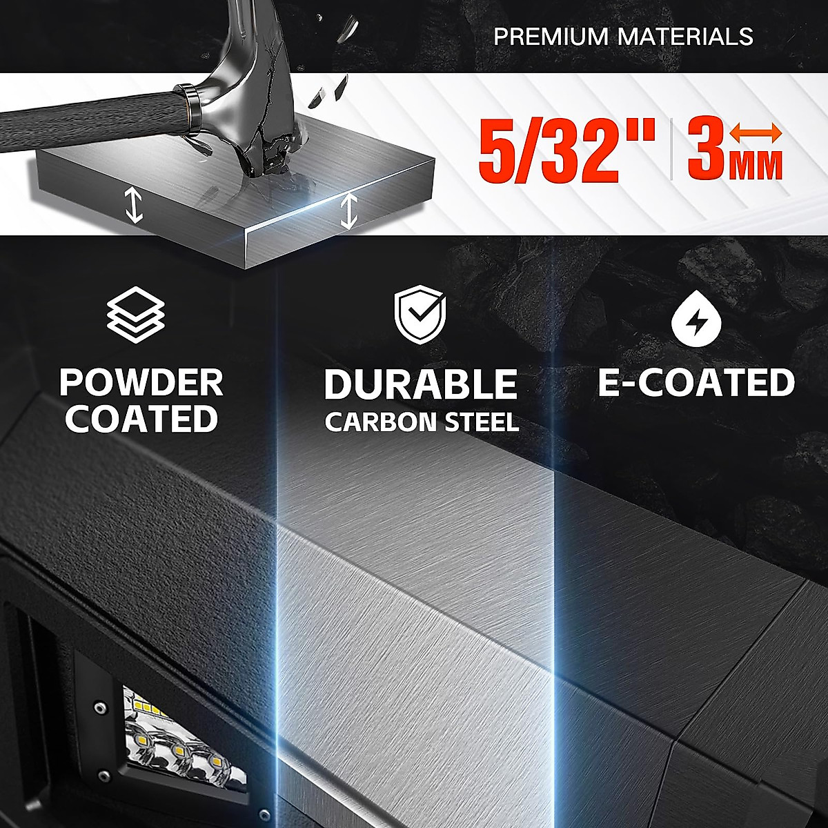 EYOUHZ Full Width Front & Rear Bumper w/Spare Tire Carrier Compatible with 2007-2018 Jeep Wrangler JK JKU Unlimited with Paintable Armor, License Plate Bracket, 2" Hitch Receiver, LED Lights & D-rings