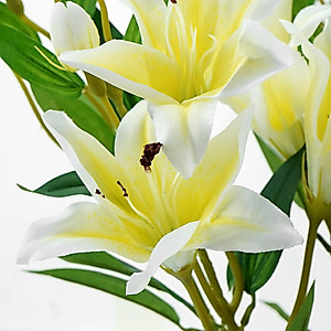 MINYULUA 3Pcs Artificial Tiger Lily Bouquet Real Touch Latex Lilies Faux Flower 30" Tall Fake Flower Vase Arrangement for Home Wedding Party Garden Table Shop Office Decor - Yellow