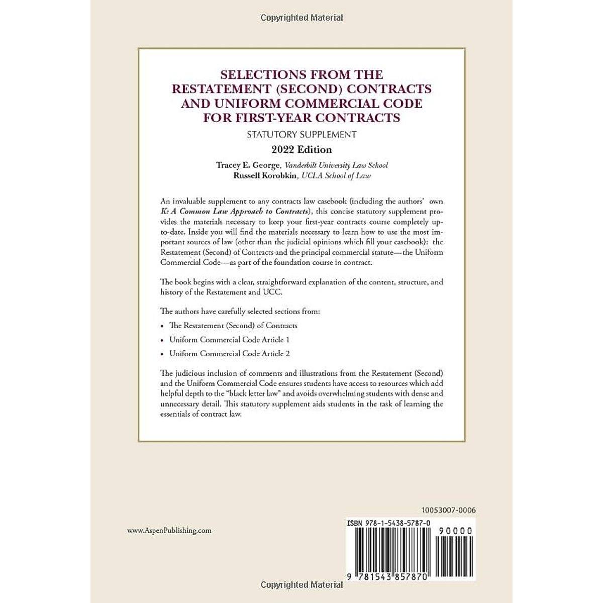 Selections from the Restatement (Second) Contracts and Uniform Commercial Code for First-Year Contracts: 2022 Supplement (Supplements)