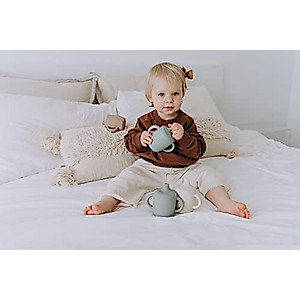 KIDSco. Silicone Sippy Cup and Training Cup for Baby 6 months+ Soft Spout and Handles Unbreakable Easy Grip for Babies 6-12 months and Toddlers 1-3 years 5oz/150ml (Sandy Shore and Green)