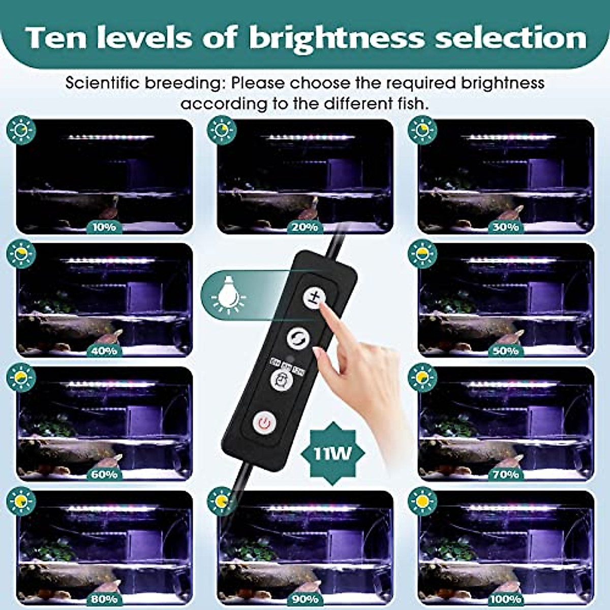 hygger 11W Full Spectrum Aquarium LED Light with 10 Levels of Brightness, White Blue Red Green LEDs,6H8H12H Timer,RGB Light for 12~19IN Freshwater Fish Tank,Aquatic Plants Tropical Ornamental Fish