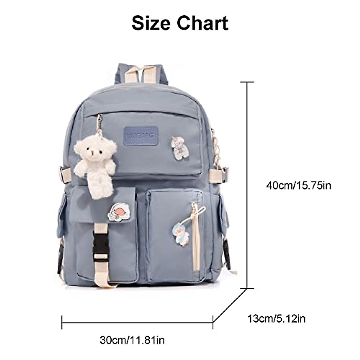 Kawaii Kids Backpacks for Girls with Cute Bear Accessories, Teen Laptop Backpack for Back to School Supplies Student Bookbag(Blue)
