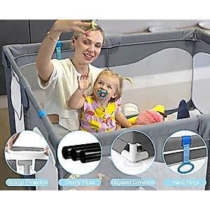 Baby Playpen,Letmudla Playpen with Mat,Upgraded Sturdy Play Pen with Gate,Easy to Assemble Play Yard,Safe Play Pens for Babies and Toddlers with Hand Rings,Outdoor&Indoor Activity Center for Infant