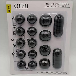 OHill Cable Clips,16 Pack Black Adhesive Cord Holders, Ideal Cable Management Cord Organizer Cable Organizer for Organizing Cable Wires-Home, Office, Car, Desk Nightstand