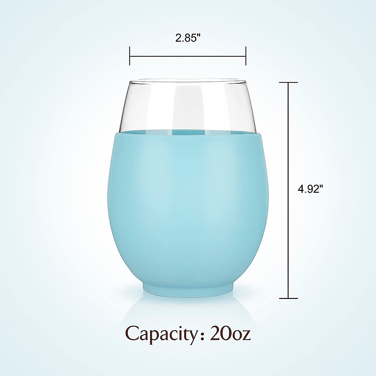 Tronco 20oz Wine Glass with Protective Silicone Sleeve,Reusable Stemless Wine Glasses, Cocktail Glass set，4 Pack