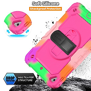 SEYMAC for iPad Mini 5/4 Case, 7.9 Inch, Sturdy Heavy Duty Shockproof Full-Body Protective Case with Screen Protector, Rotating Stand, Hand/Shoulder Strap, Camo/Pink