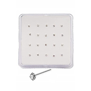 20 PC Box Sterling 925 Silver Prong Set Clear CZ Gem Nose Bone Stud Ring 22G Style 88888-1868