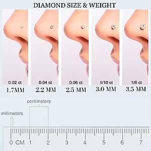 Demira Jewels Natural Diamond 14k Yellow Gold Flower Nose Lip Labret Monroe Ring Stud Screw with 8 mm long and 16 gauge thick post