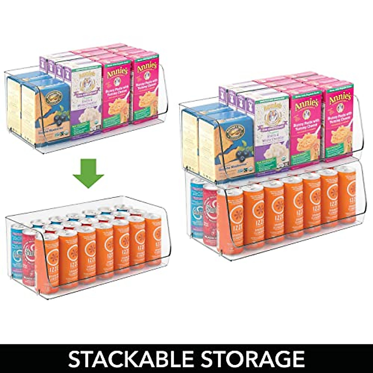 mDesign Large Stackable Plastic Food Storage Organizer Bin with Open Front - Perfect for Refrigerator, Freezer, Cupboard, Cabinet, and Pantry Organization - 15" Wide - Ligne Collection - 2 Pack, Clear