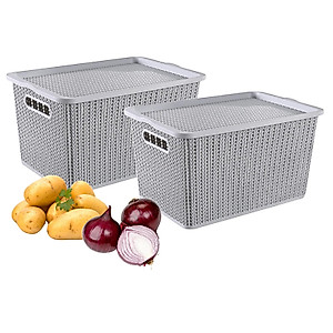Onion and Potato Storage Baskets,Stackable Plastic Pantry Bins with Lids,Bpa-Free, Multifunctional Organizers for Kitchen, Countertop, and More Vegetable Storage Pantry Baskets Organization