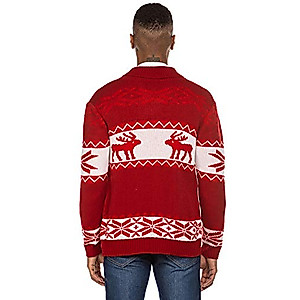 COOFANDY Mens Ugly Christmas Xmas Reindeer Snowflake Button Front Long Sleeve Shawl Collar Cardigan (Red M)