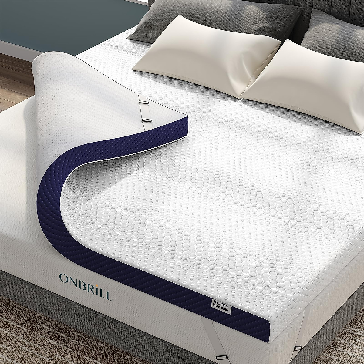 4 Inch Queen Size Gel Memory Foam Mattress Topper with Ice Silk Touch Cover, High-Density Bamboo Charcoal Foam Mattress Bed Topper, Washable Cover Pressure Relief, Soft Firmness CertiPUR-US Certified