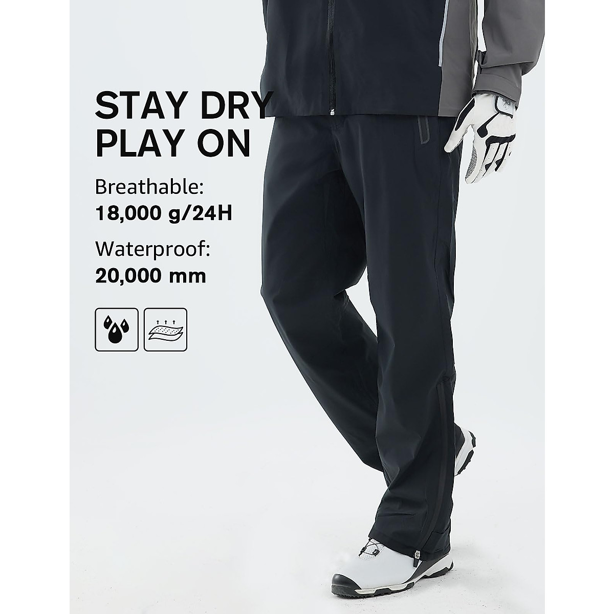 fit space Golf Climastorm Permanent Rain Pants Waterproof 20K Lightweight Performance Sporty Trousers (Black Pro, XX-Large)