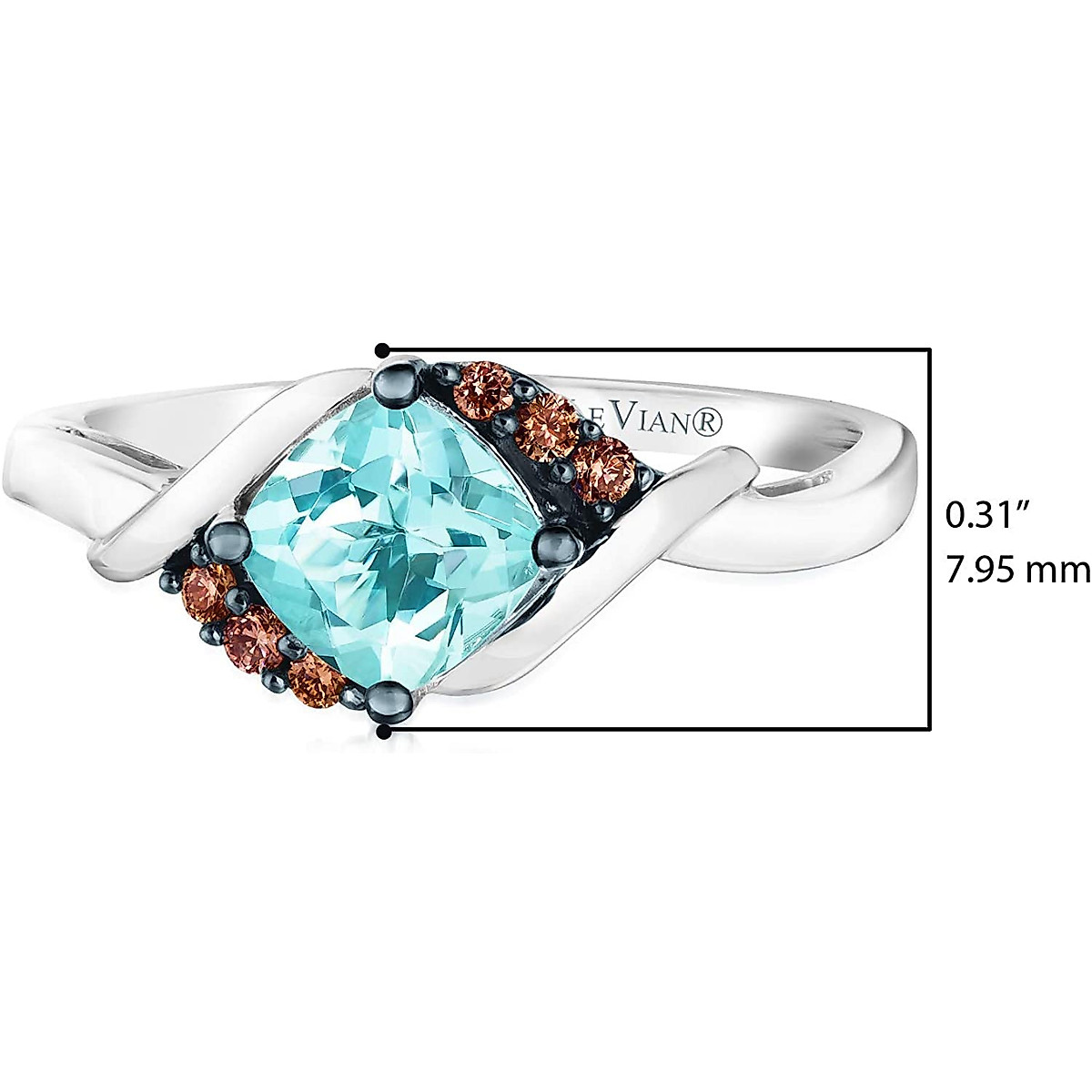 LE VIAN 5/8 Carat Cushion Cut Blue Aquamarine and Chocolate Diamond Twist Ring for Women in 14k White Gold (Fancy Brown, SI1-SI2) Anniversary Promise Ring Size 5.25