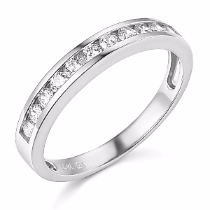 14k White Gold SOLID Channel Set Wedding Band - Size 7.5