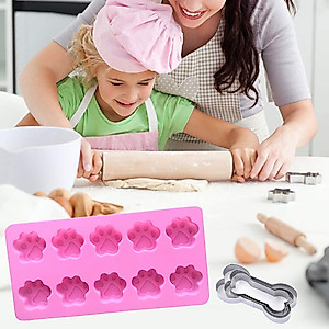 4 Packs Silicone Dog Paw Mold and 3 Packs Stainless Steel Bone Cookie Cutter, SourceTon Assorted Sizes Dog Bone Biscuit Cookie for Homemade Treats and Cat Animal Paw Ice Candy Chocolate Baking Mold