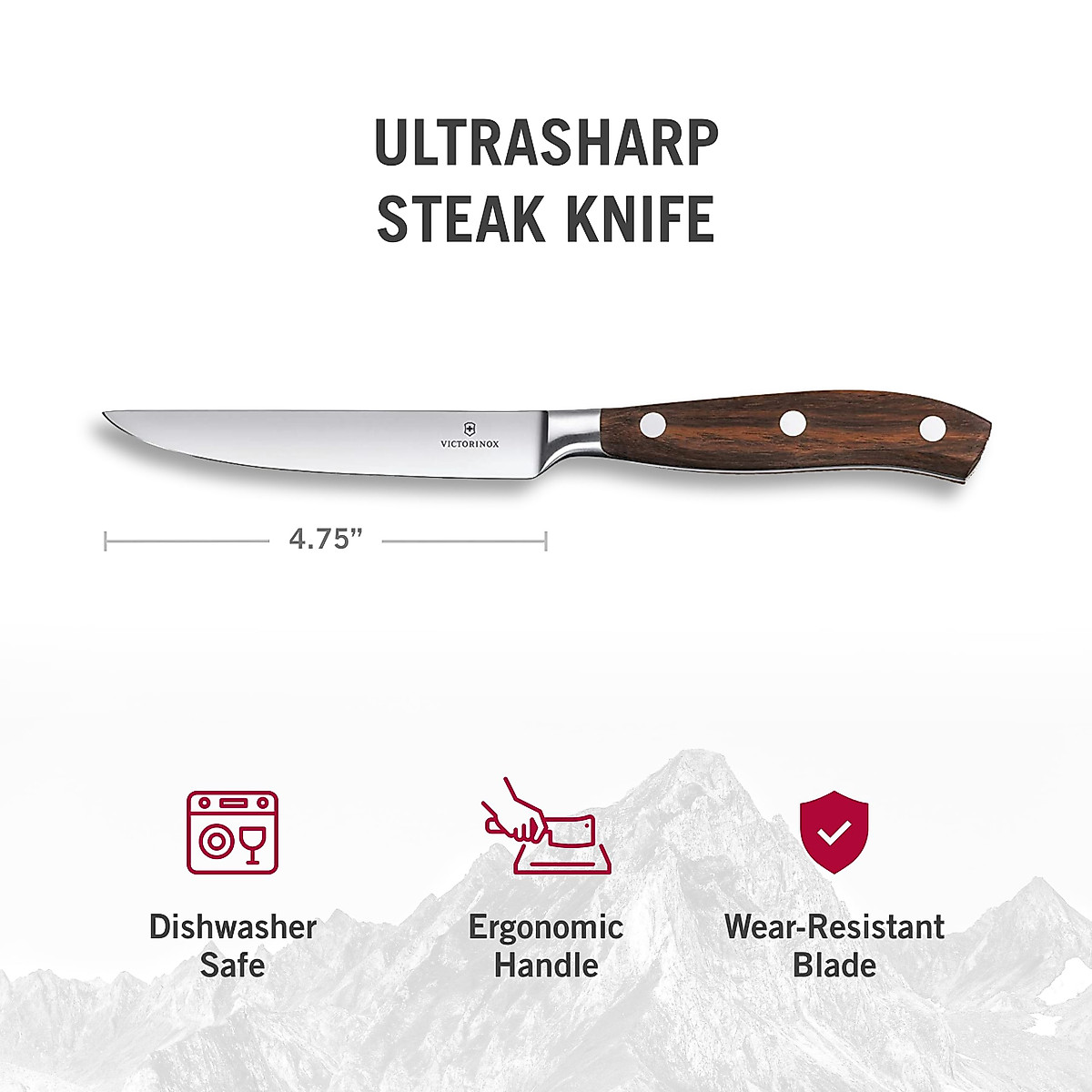 Victorinox 7.7240.4 Grand Maître Steak Knife Set Ideal for Slicing a Wide Variety of Steak Cuts Straight Blade in Rosewood, Set of 4