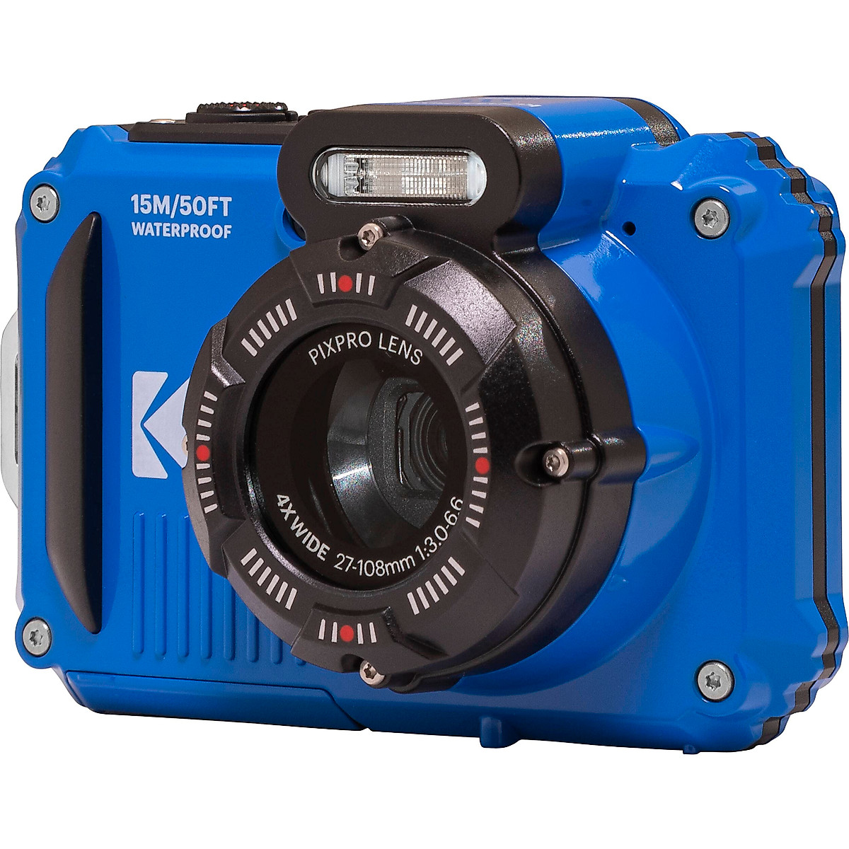Kodak PIXPRO WPZ2 Rugged Waterproof Shockproof Digital Camera 16MP 4X Optical Zoom 1080P Full HD Video, 2.7" LCD (Blue), 32GB SD Card, Black Compact Camera Case, Floating Strap, Bundle (7 Items)