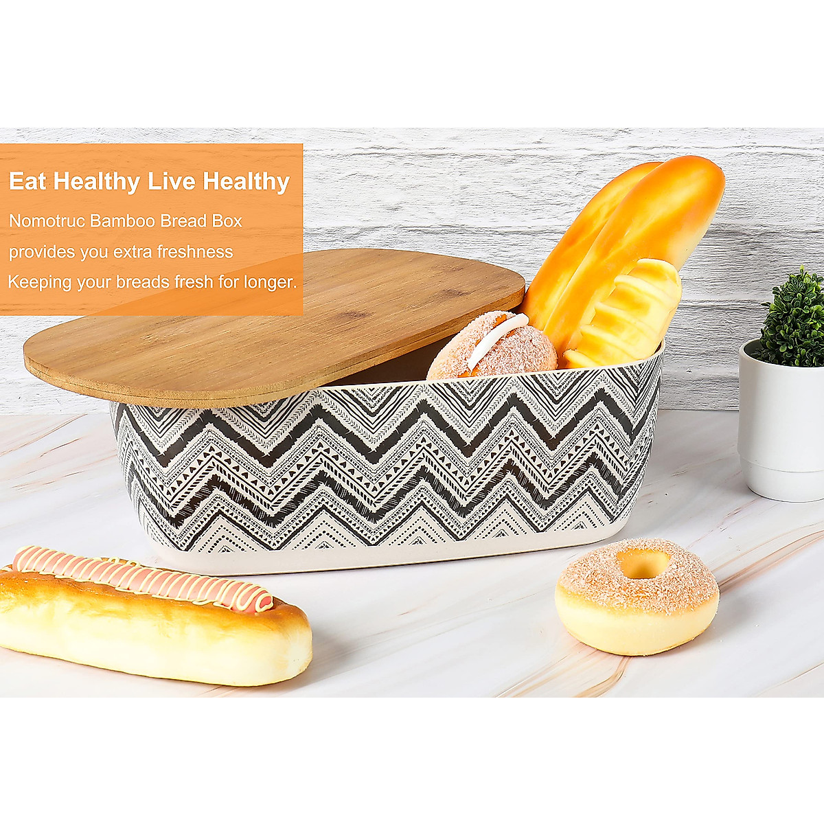 Nomotruc Bread Box with Cutting Board Lid Made with Bamboo Fiber, Bread Box For Kitchen Countertop Bread Container Holder Keeper Keep Fresh I14.4x8.3x5.6 in……