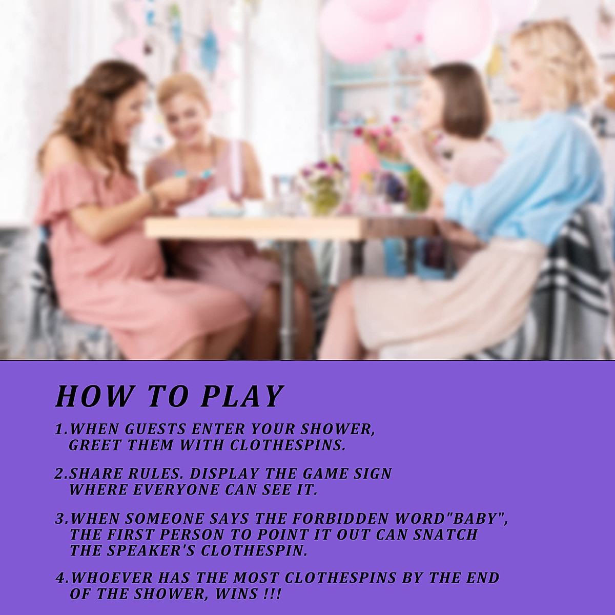 Don't Say Baby Game for Baby Shower Clothespin Game, One 5x7 Coated Paper Sign and 50 Natural Clothespins, Honey Bee Baby Shower, Honey Bee Theme, Gender Neutral -NDSBB46