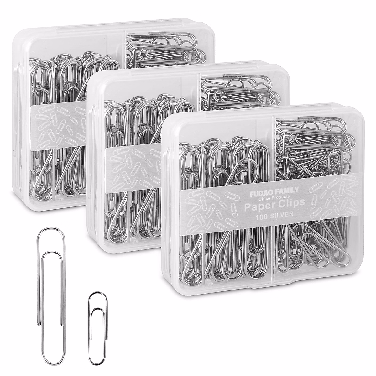 FUDAO FAMILY Paper Clips Assorted Sizes, Large Paper Clips, Small Paper Clips, Paper Clip, Paperclips, Pack of 3 Boxes of 100 Clips Each (300 Clips Total)