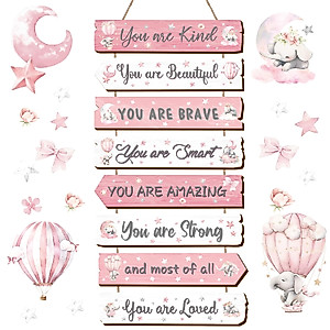 Inspirational Girl Room Decor Aesthetic Art Wall Hanging Sign Inspiring Colorful Rainbow Wooden Decoration for Kids Teens Toddler Boy Baby Bedroom Nursery Dorm Decor, 6-12 Years Old (Elephant)