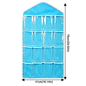 HTDBKDBK Closet Hanging Organizer with Clear Pockets & Metal Hanger, 16-Pocket Wall Shelf Wardrobe Storage Bags Hanging Shelves, Beige