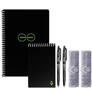 Rocketbook Smart Reusable Notebooks with 2 Pilot Frixion Pens - Black, Executive (6" x 8.8”) & Mini Size (3.5" x 5.5")