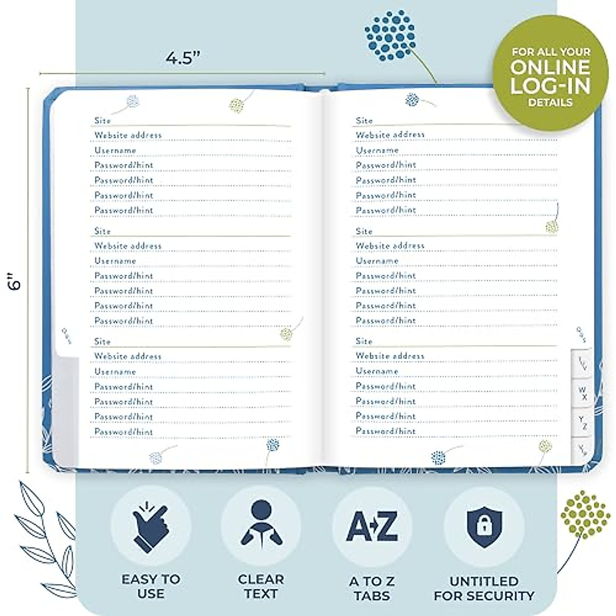 Boxclever Press Password Book. Never Forget a Password Again! Untitled Password Keeper Book to Keep Your Internet Details Safe. Password Book with Alphabetical Tabs for Home Or Office - 6 x 4.5''