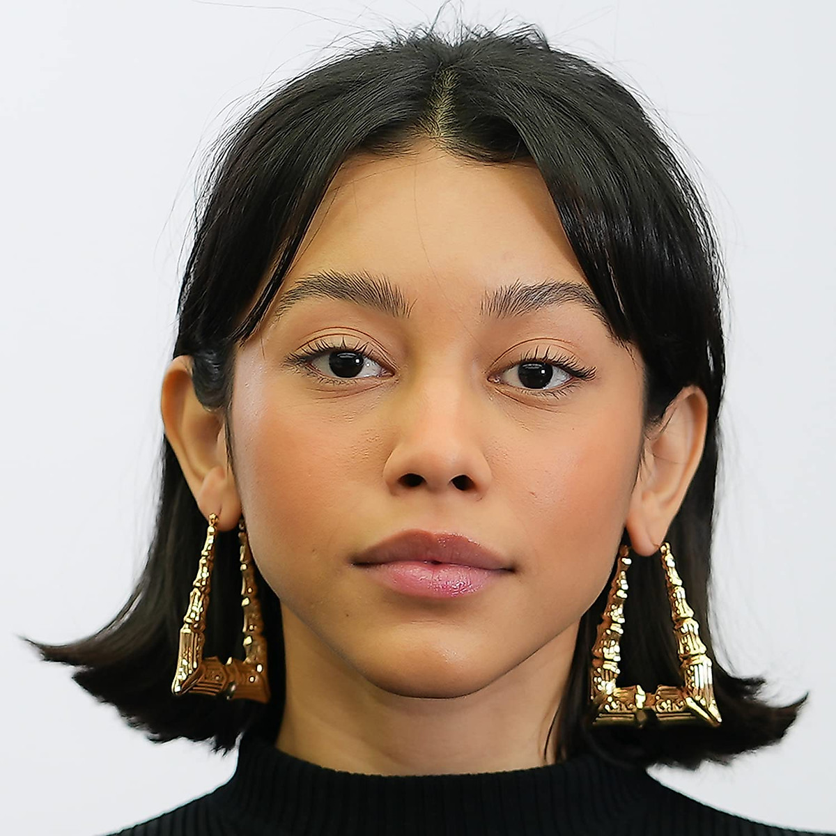 Pnk Trend Gold Tone Hollow Casting Hip-Hop Oversized Triangle Bamboo Large Hoop Earrings for Women, 50 mm/ 2 Inches with Gift Jewelry Box