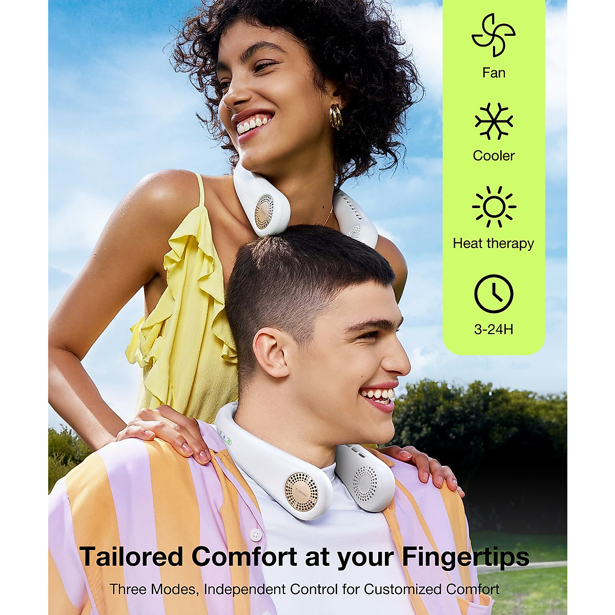 TORRAS [COOLiFY Air・2024 Upgrade Neck Air Conditioner, Ultra-Light Portable Neck Fan Rechargeable, Personal Cooling Device Neck Fans that blow cold air with 3 Modes Fan/Cooler/Heat, White