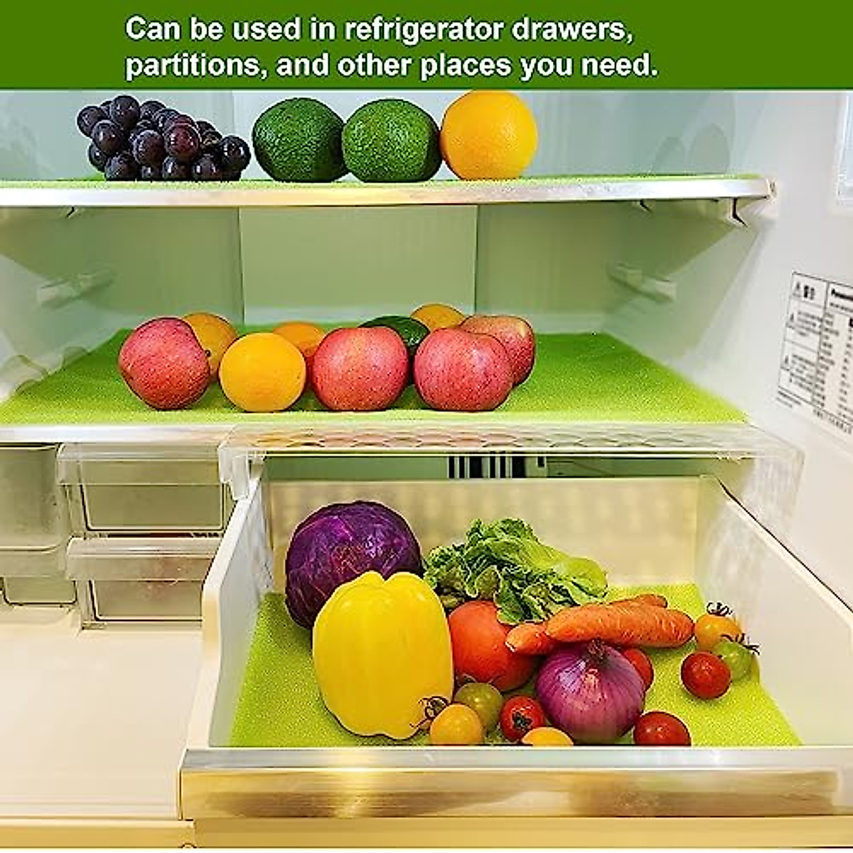 12-Pack Vegetable and Fruit Life Extender Fridge Shelf Sponge Liner, 12" x 15" Cuttable, Washable, & Reusable Refrigerator Mat, Ventilation to Keep Produce Fresh Longer Prevents Spoilage