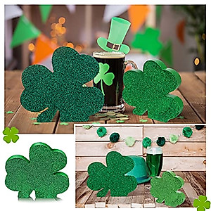 3 Pcs St. Patrick's Day Shamrock Wooden Sign Glitter Rustic Shamrock Shape Wood Decor Tabletop Centerpiece Shamrock Decor Freestanding Love Table Decoration for Irish Desk Home Shelf Decor (Shamrock)