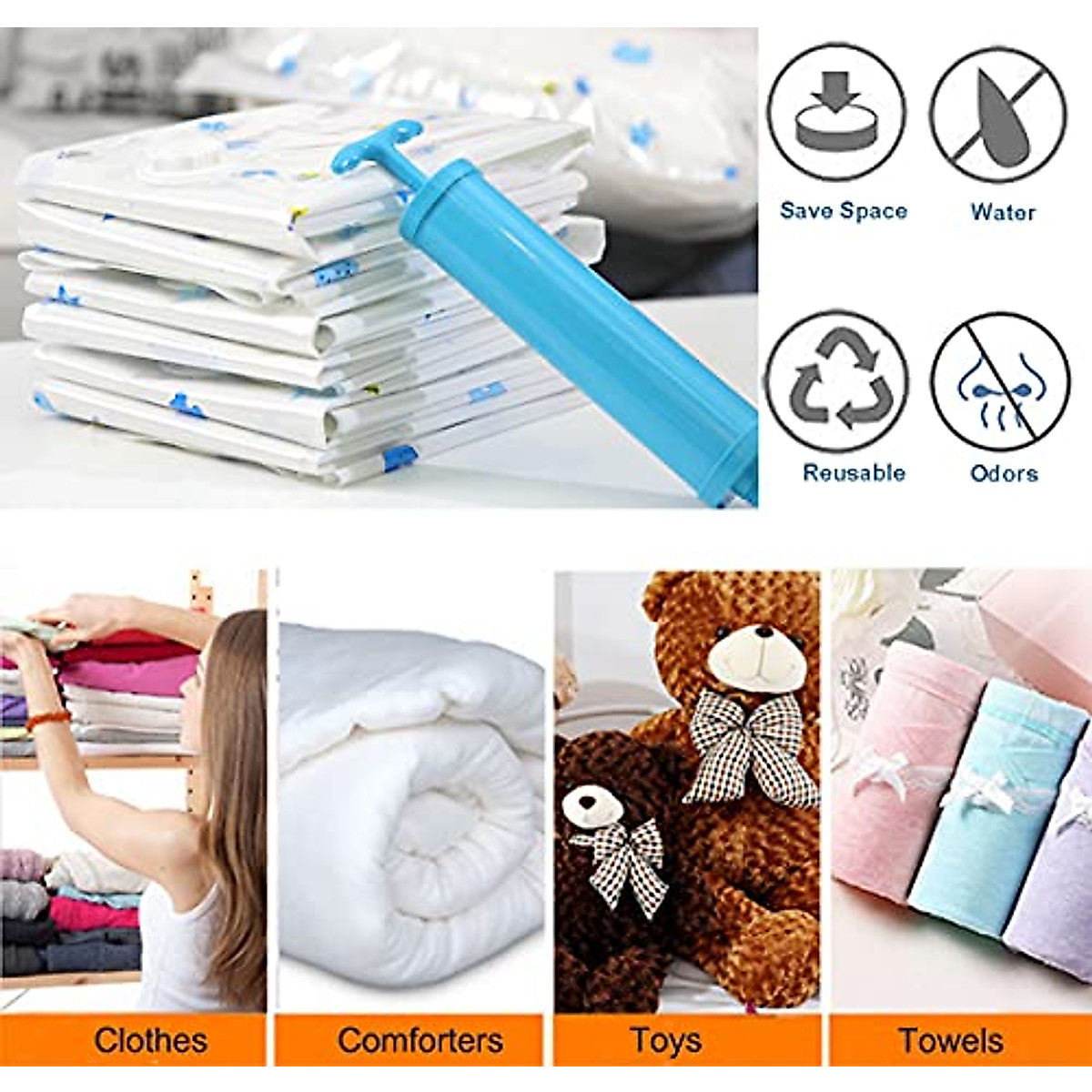 Vacuum Storage Bags Space Saving Bags for Comforters Clothes Pillow Bedding Blanket Storage, Free Travel Hand Pump Included (4 Pack Large - 31 * 24 inches)