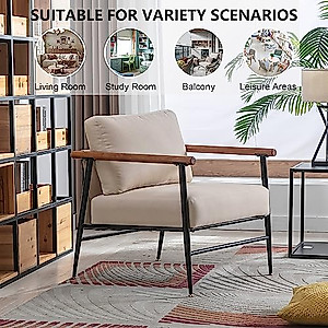 ANJHOME Mid Century Modern Accent Chairs Set of 2, Fabric Lounge Chair with Steel Frame, Comfy Simple Upholstered Armchair for Living Room