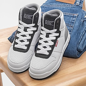 Levi's Kids Drive Hi Synthetic Leather Casual Hightop Sneaker Shoe, White/Black/Grey, 13 M