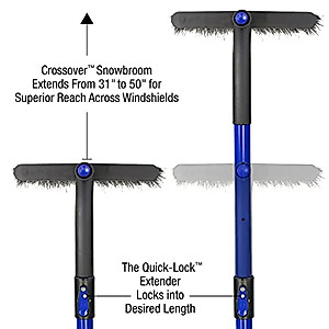 SubZero 14039 50" Crossover Super Duty Extendable Snowbroom with Pivoting Head and Integrated Ice Scraper , Black/Blue