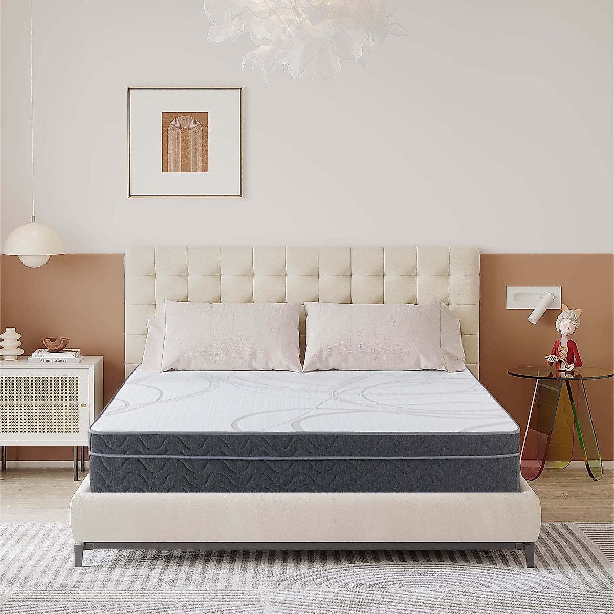 TMEOSK Queen Mattress, 10 inch Cooling Gel Memory Foam Tea Mattress for Pressure Relief, Individual Pocket Spring Mattress, Hybrid Top Mattress, Medium Firm Feel, CertiPUR-US Certified (Queen)