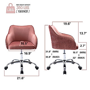 CAELUM Cute Pink Desk Chair for Teen Girl Kids, Home Office Computer Desk Chairs with Wheels and Arms, Comfy Velvet Fabric Swivel Rolling Task Chair Vanity Chair for Makeup Room, Bedroom, Living Room