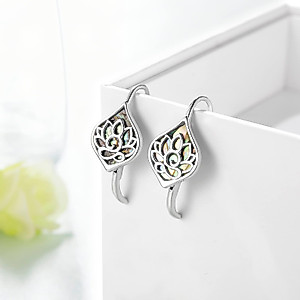 Lever back Earrings for Women Lotus Earrings 925 Sterling Silver Yoga Sport Abalone Earrings for Women Jewelry Women Gifts Birthday