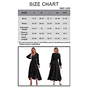 PRETTYGARDEN Women's 2023 Fall Dresses Casual Long Sleeve Wrap V Neck Maxi Dress High Low Wedding Guest Dress Ruffle Hem (Navy,Large)