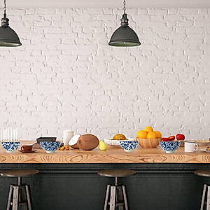 Four Piece Ceramic Donburi Bowl Set, Miso Soup Bowls with Blue and White Floral Designs, Kitchenware Housewarming and Wedding Shower Gifts, 4.75 Inches