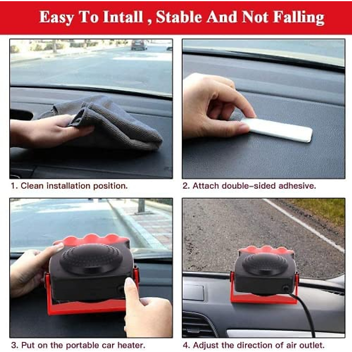 Portable Car Heater New Upgrade 2 in 1 Cooler & Heater Fan Vehicle Electronic Air Heater 12V 150W Car Windshield Heater Defogger Demister Defroster Plug Into Cigarette Lighter Car Windscreen Fan